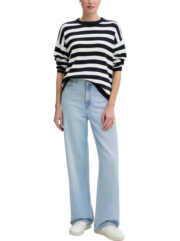 BENETTON Striped Crew-neck Sweater - Blue