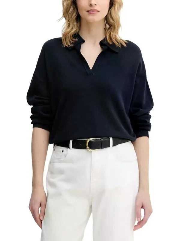 BENETTON Polo Collar V-neck Sweater - Blue