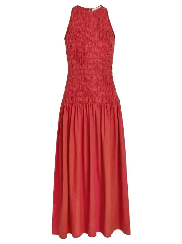 Faithfull The Brand Shirred Bodice Sleeveless Midi Dress - Red