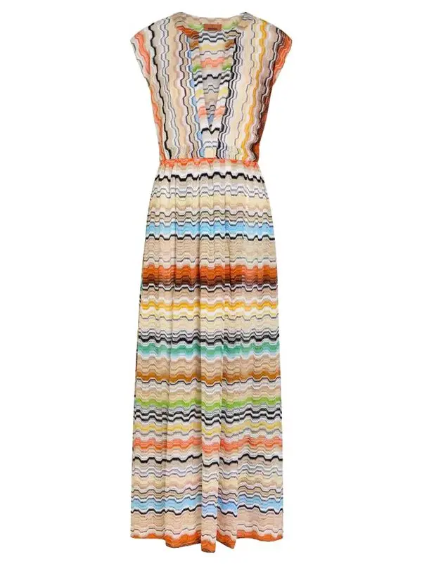 Missoni Zigzag Knit V-neck Maxi Dress - Neutrals