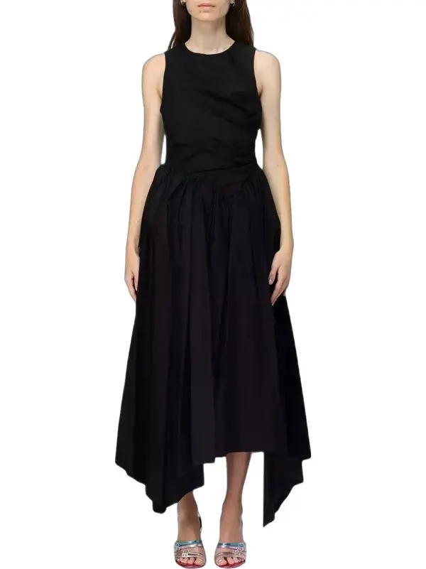 MSGM Cotton Draped Asymmetric Dress - Black