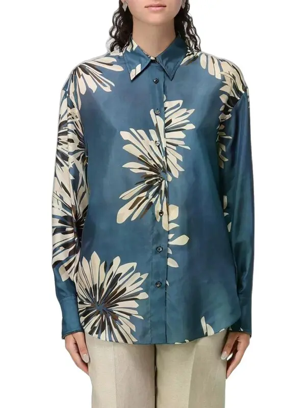Brunello Cucinelli Floral Print Silk Shirt - Blue
