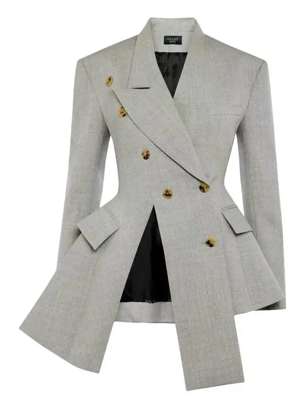 A.W.A.K.E. Mode Asymmetric Double-breasted Jacket - Grey