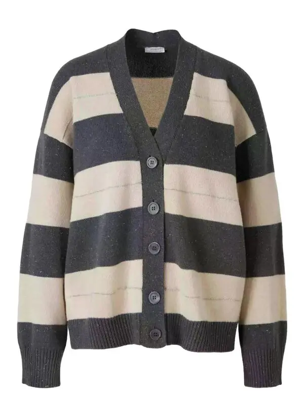 Peserico Striped Glitter-detail Cardigan - Grey
