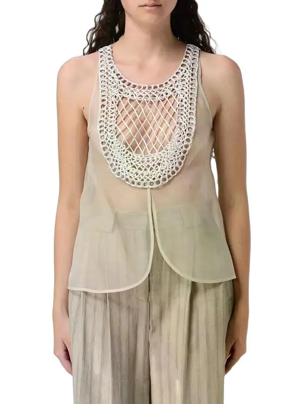 Emporio Armani Macramé Insert Tulle Blouse - Neutrals