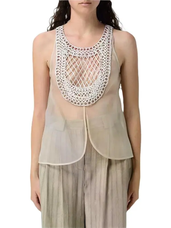 Emporio Armani Macramé Insert Tulle Blouse - Neutrals