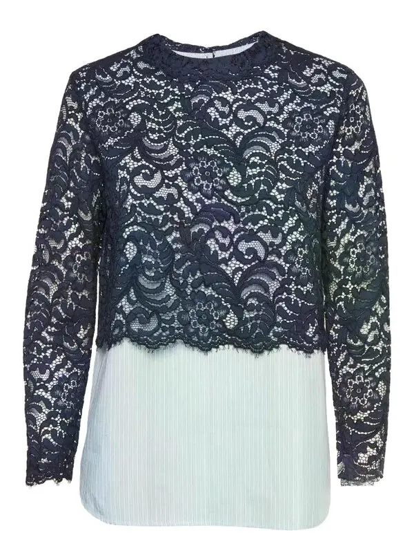 Sandro Pinstripe Lace Overlay Blouse - Blue