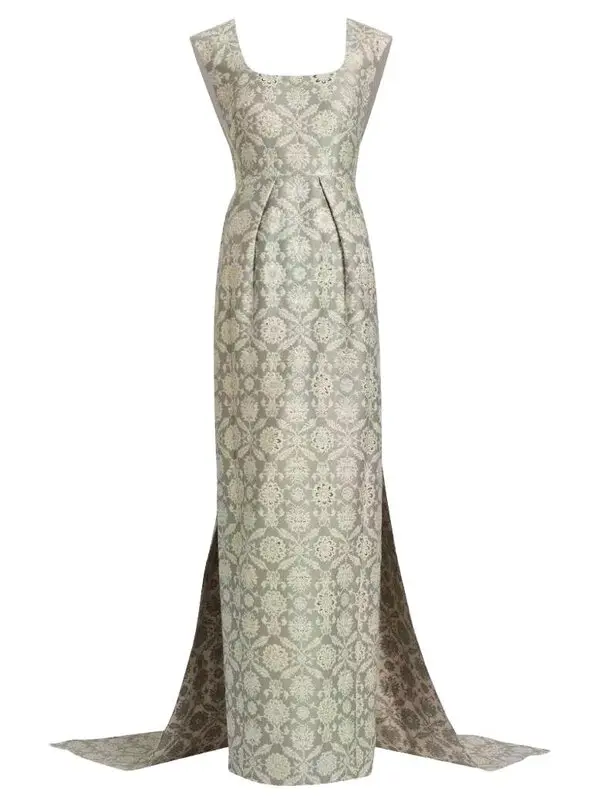 Huishan Zhang Pleated Maxi Dress With Jacquard Pattern - Grey