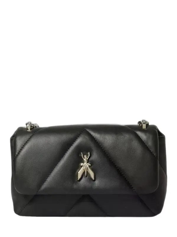 Patrizia Pepe Matelassé Shoulder Bag With Fly Plaque - Black