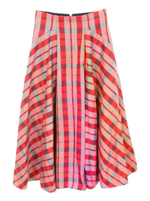 Dior Check-pattern Midi Skirt - Red