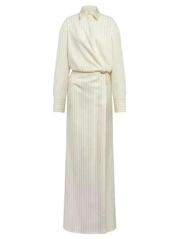 DONDUP Pinstripe Wrap Maxi Dress - Neutrals