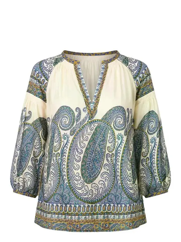 BOTEH Arcadia Paisley Smock Blouse - Neutrals