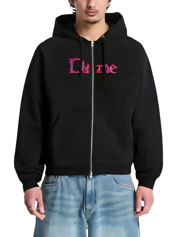 DIME Veins Logo-embroidered Zip-up Hoodie - Black
