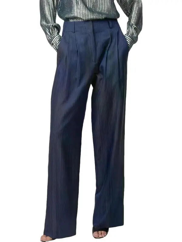 INDRESS Navy Pinstriped Pleated Trousers - Blue