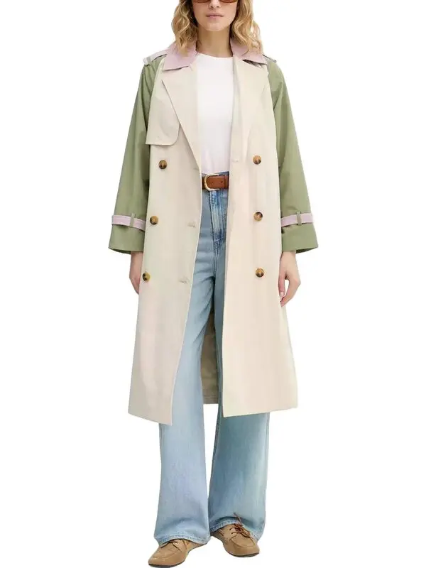 BENETTON Double-breasted Colour-block Trench Coat - Neutrals
