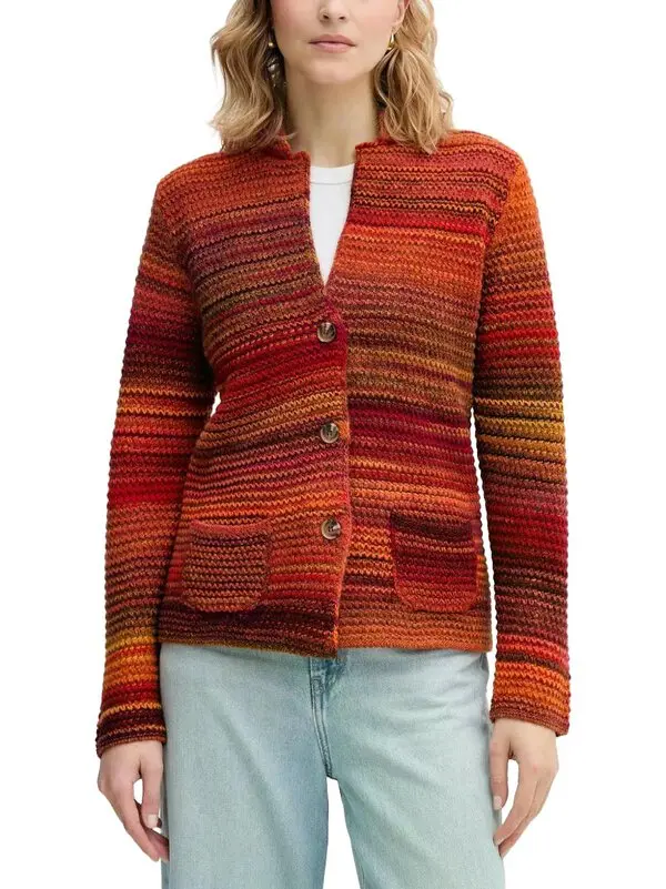 BENETTON Striped Knit Button-up Cardigan - Red