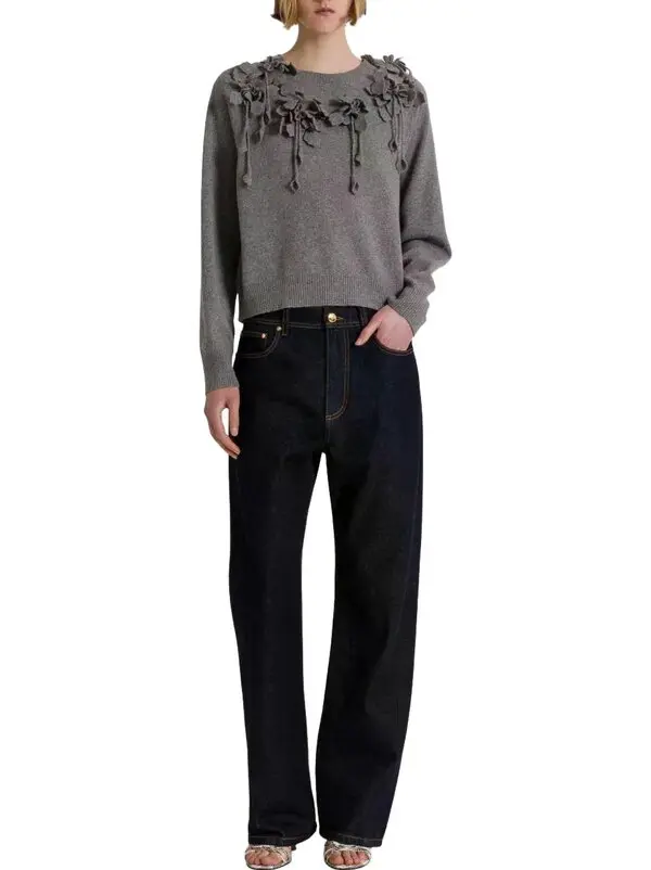 Alberta Ferretti Floral Appliqué Wool Sweater - Grey