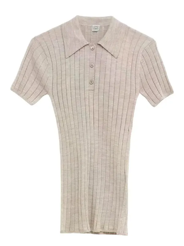 TOTEME Ribbed Knit Polo Top - Neutrals
