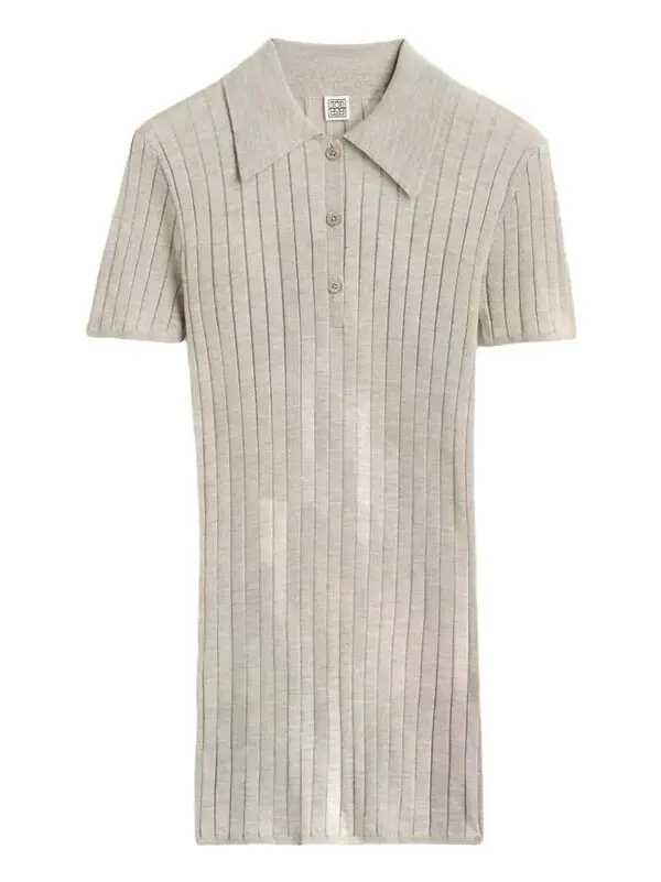 TOTEME Ribbed Knit Polo Top - Neutrals