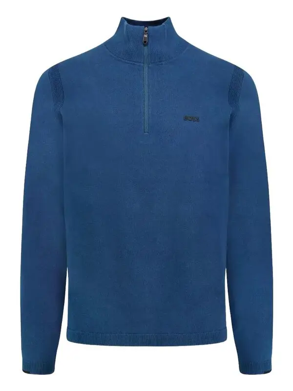 BOSS Logo-patch Half-zip Sweater - Blue