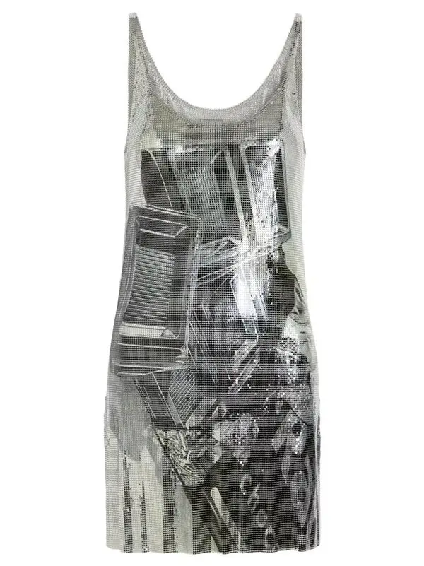 Rabanne Graphic Print Chainmail Mini Dress - Silver