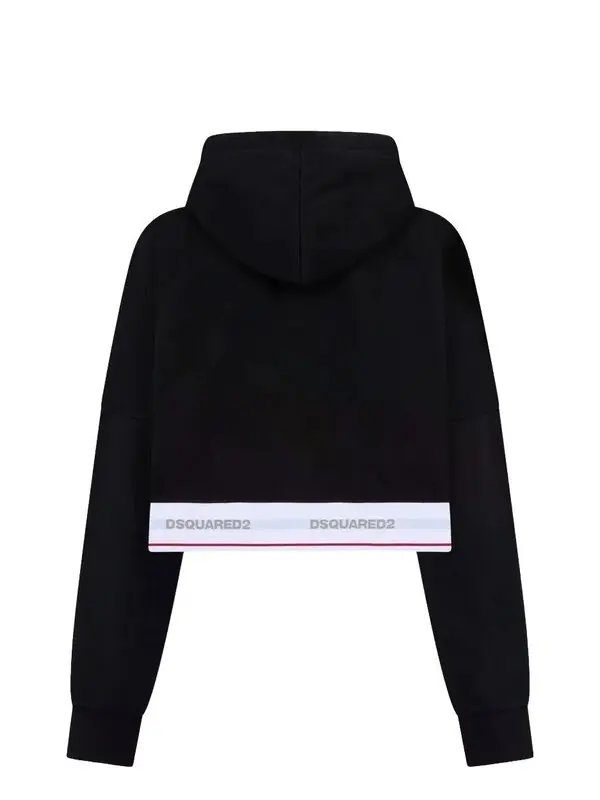 Dsquared2 Cropped Logo Tape Hoodie - Black