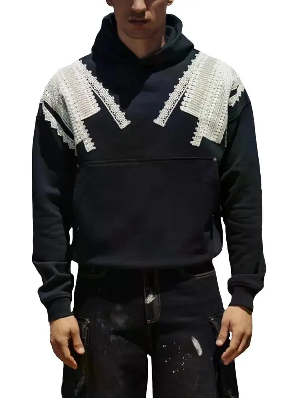 ROUGH. Giagia Crochet-trim Hoodie - Black