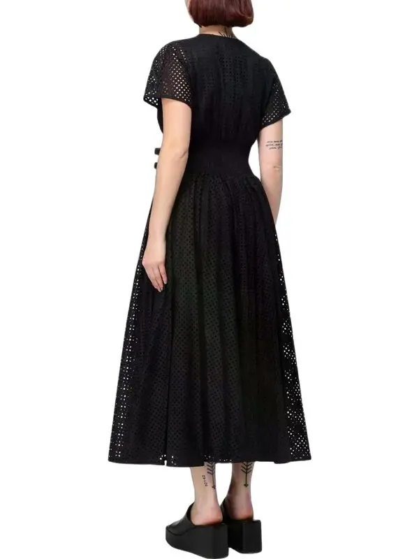 MEIMEIJ Perforated Belted Midi Dress - Black