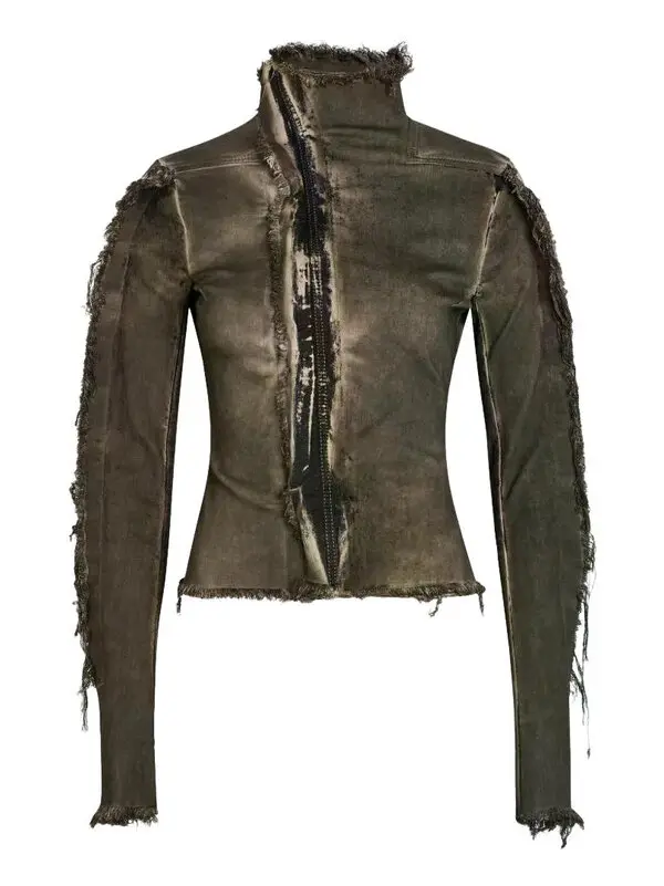 Rick Owens Frayed Edge Denim Jacket - Brown