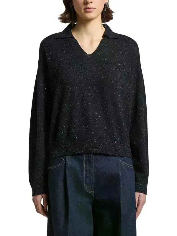 Peserico Speckled Polo-collar Jumper - Blue