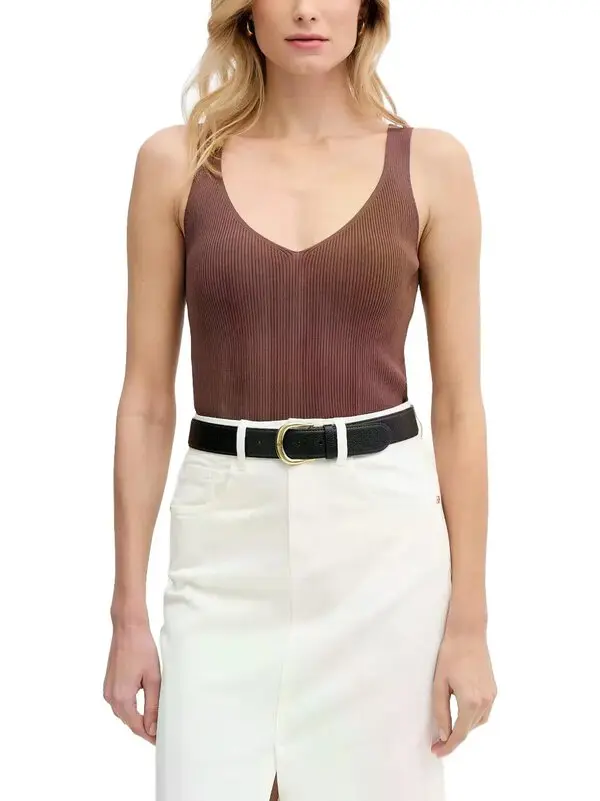 GAUDI Ribbed Knit V-neck Sleeveless Top - Brown