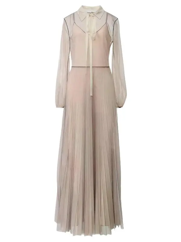 Fabiana Filippi Pleated Lace-collar Maxi Dress - Neutrals