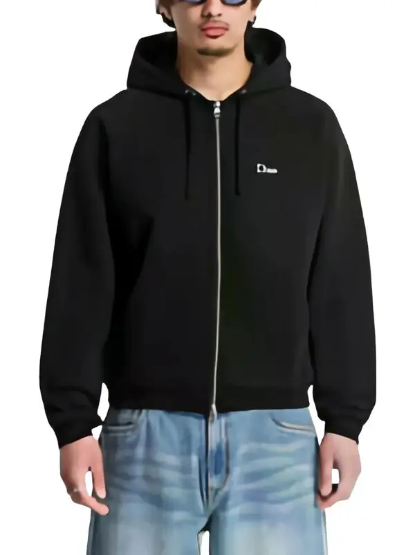 DIME Logo Embroidered Zip-up Hoodie - Black