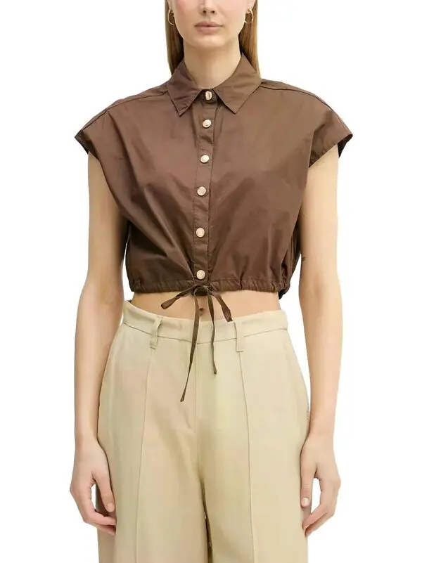 GAUDI Cropped Drawstring Waist Shirt - Brown