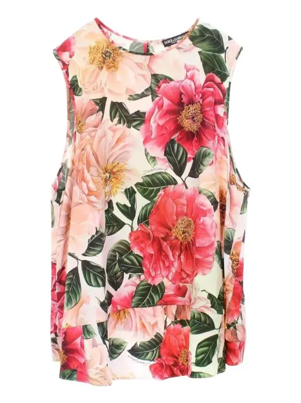 Dolce & Gabbana Beige Floral Print Sleeveless Top - Neutrals