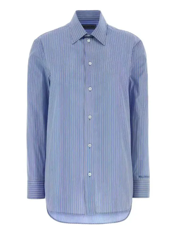 Balenciaga Striped Logo-embroidered Shirt - Blue