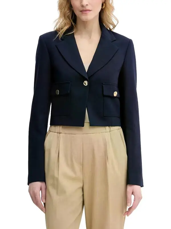 BENETTON Cropped Notched-lapel Blazer With Gold-tone Hardware - Blue