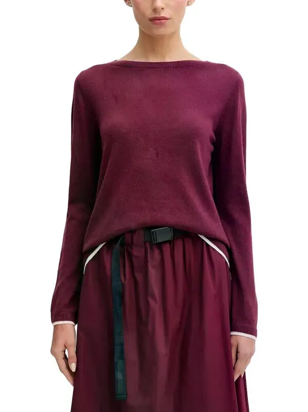 BENETTON Contrast Trim Boat Neck Sweater - Red