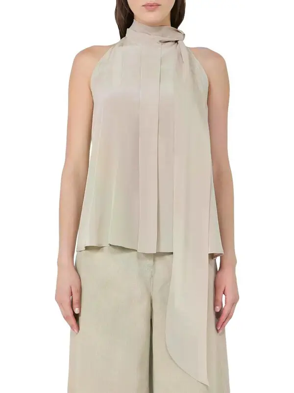 Max Mara Pleated Tie-neck Blouse - Neutrals