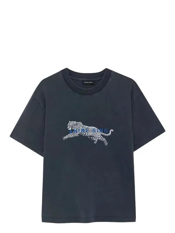 ANINE BING Cade Leopard Embroidered T-shirt - Blue