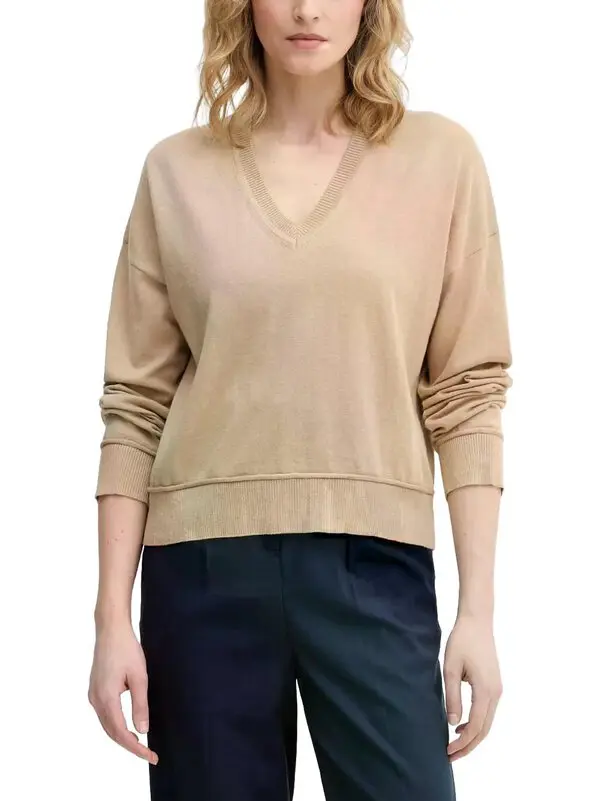 BENETTON Ribbed V-neck Sweater - Neutrals