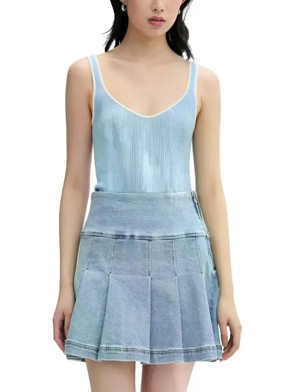From Future Ribbed Knit Contrast Trim Top - Blue