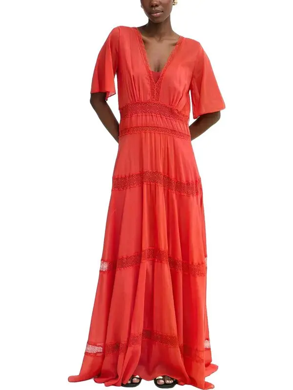 FORTE_FORTE Lace-trim Tiered Maxi Dress - Red