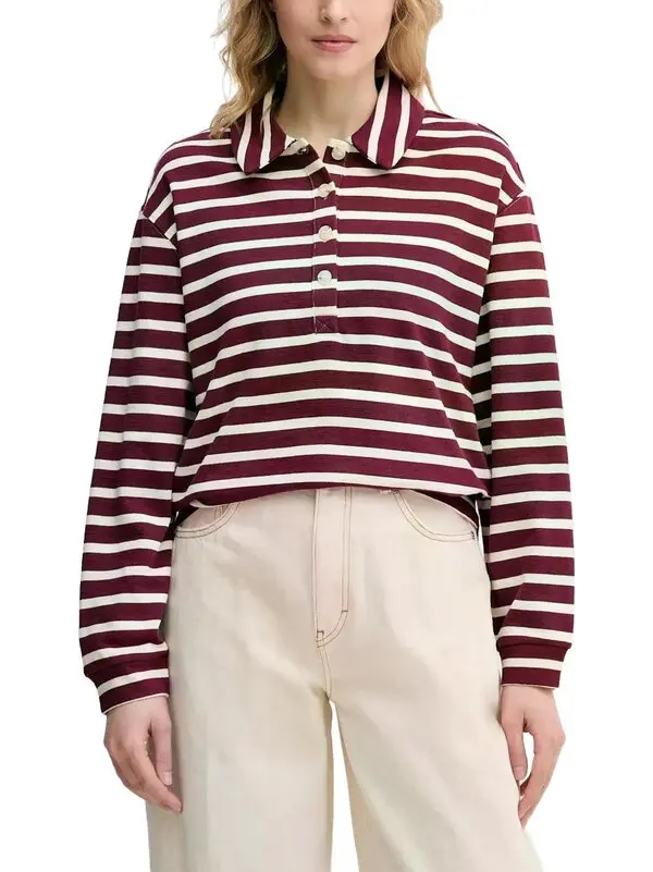 BENETTON Striped Long-sleeve Polo Shirt - Red