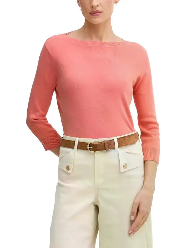 BENETTON Boat Neck Three-quarter Sleeve Sweater - Pink