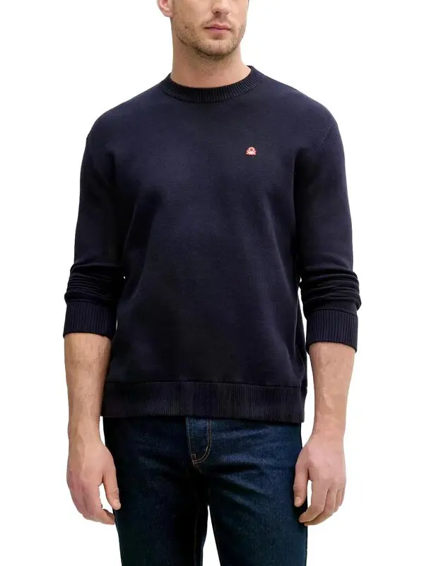 BENETTON Logo Patch Crew Neck Sweater - Blue