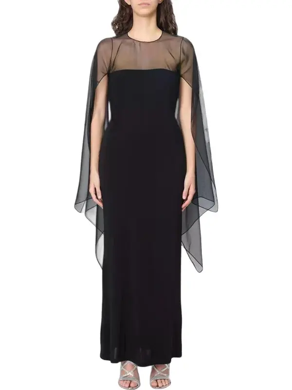 Alberta Ferretti Sheer-panneled Cape-style Maxi Dress - Black