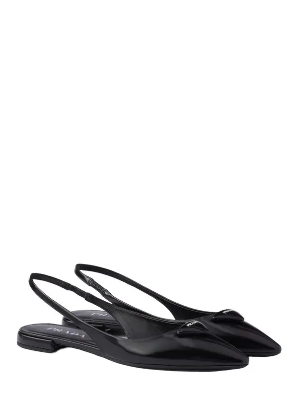 Prada Brushed Leather Ballerina Slingbacks - Black