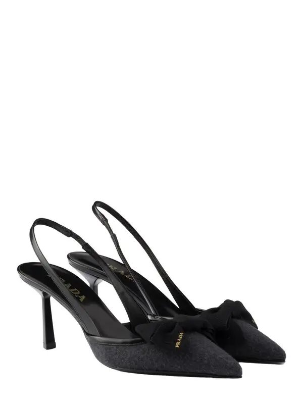 Prada Fabric Slingback Pumps With Bow Detailing - Grey