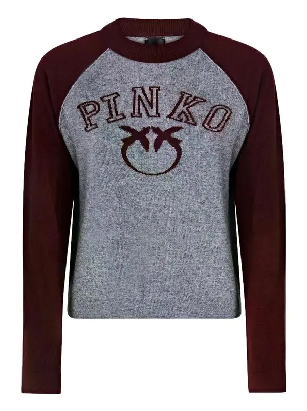 Pinko Logo Intarsia Raglan Sleeve Top - Grey
